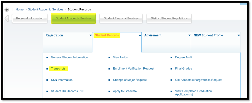 Current Student Online Ordering | Office of the Registrar | Baylor University